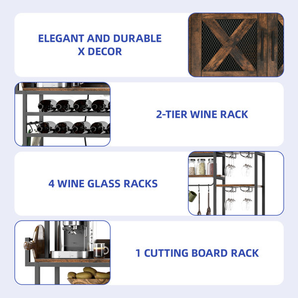17 Stories Rustic 6-Tier Industrial Wine Rack & Coffee Bar with Power ...