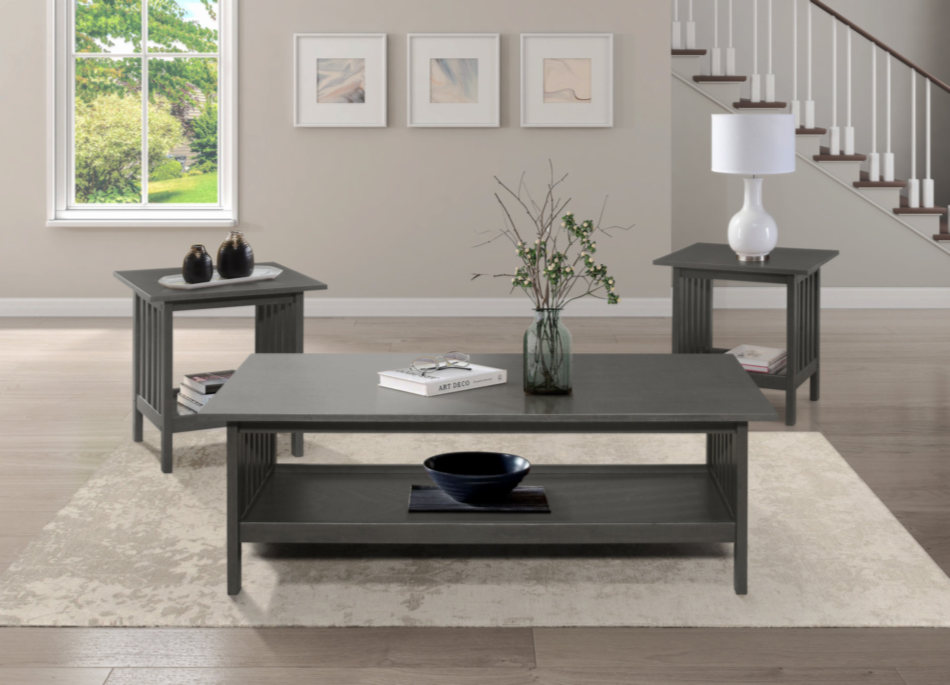 Red Barrel Studio® Classic Style Coffee Table Two End Table Set 3Pc ...