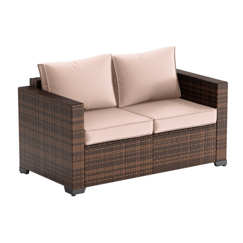 Ebern Designs Stylish Wicker Outdoor Patio Loveseat & Reviews | Wayfair