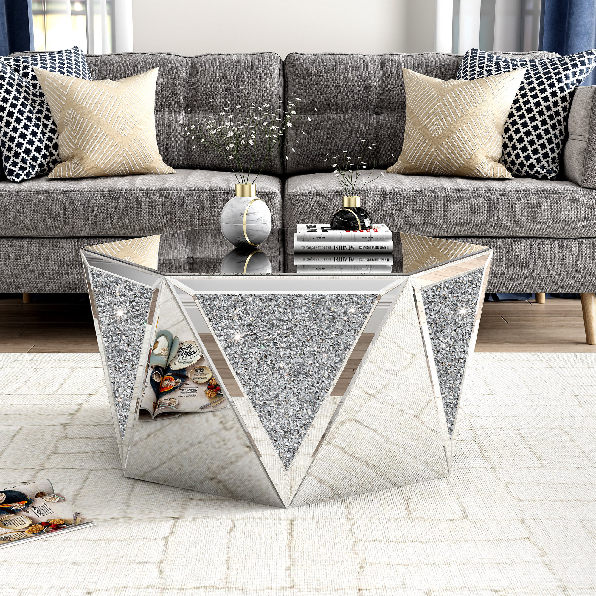 Everly Quinn Amla 31" Glass Coffee Table Mirrored Top & Reviews | Wayfair