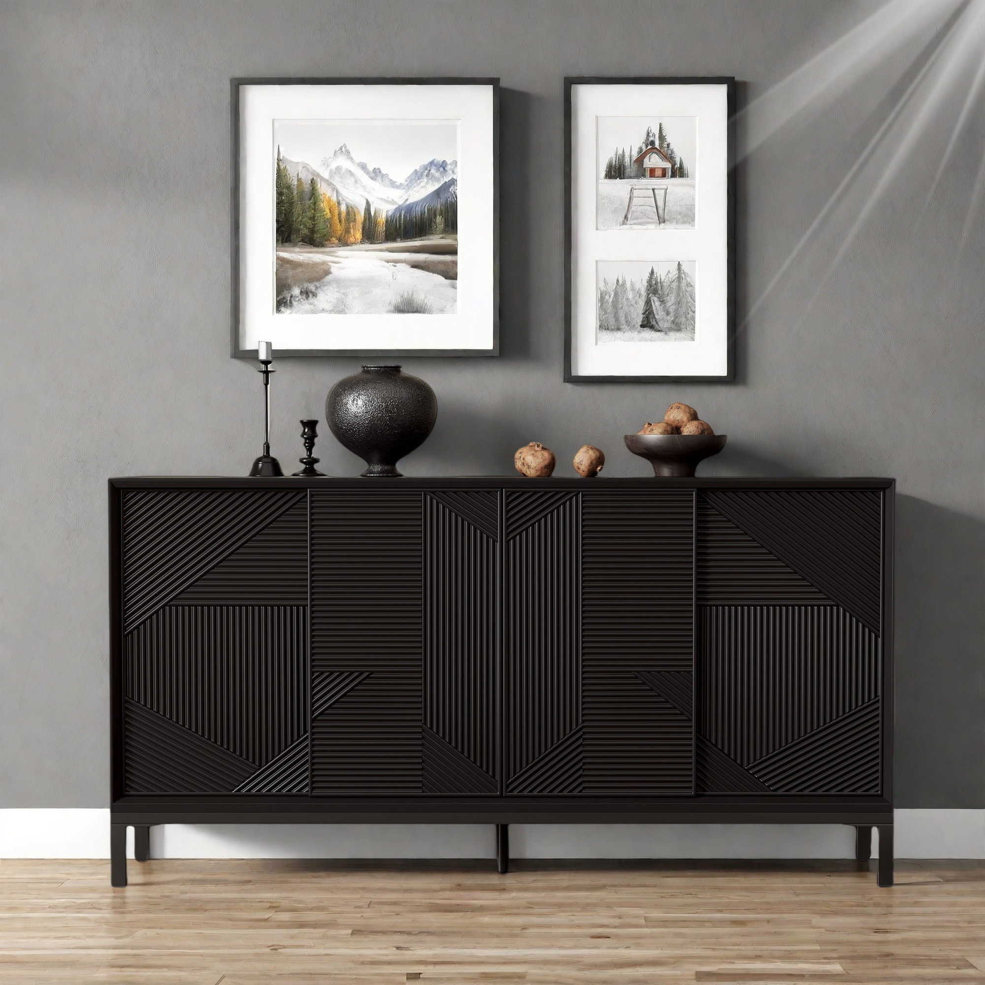 Ebern Designs Modern Geometric Sideboard With Vertical Striped Design ...