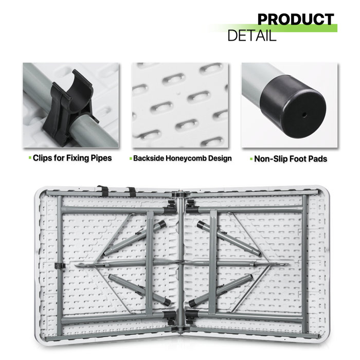 Bring Home Furniture 4-Foot Plastic Folding Table, Indoor Outdoor Desk ...