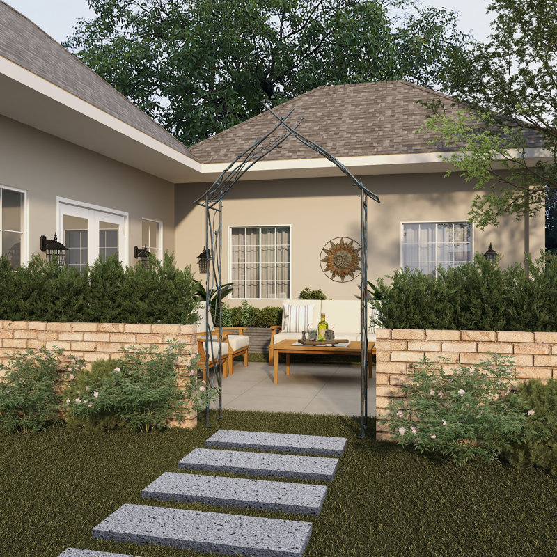 Gracie Oaks Metal Indoor Outdoor Arched Bird Black Garden Arbor with ...