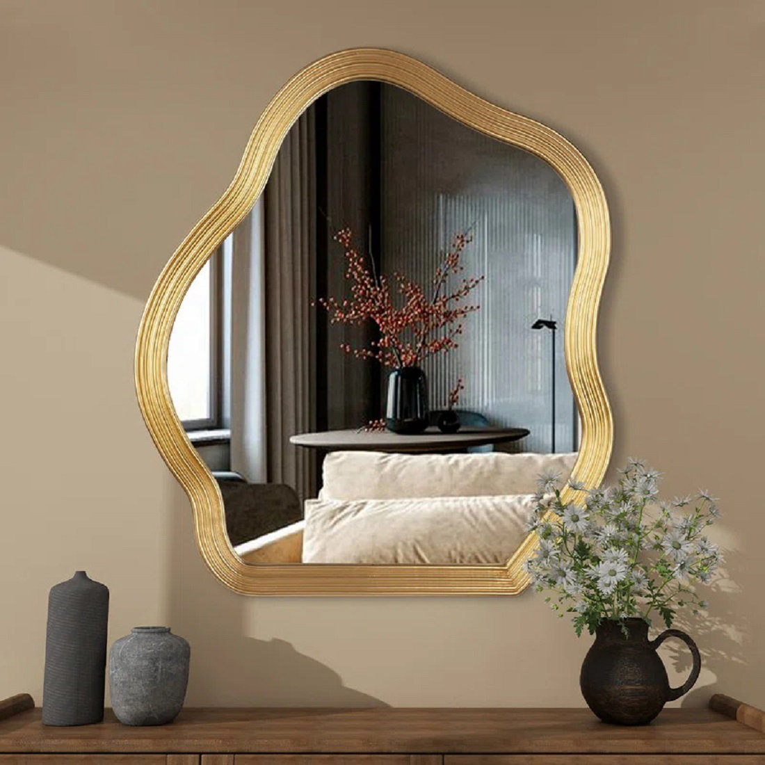 House of Hampton® Hilberto Asymmetrical Cloud Shaped Wall Mirror ...