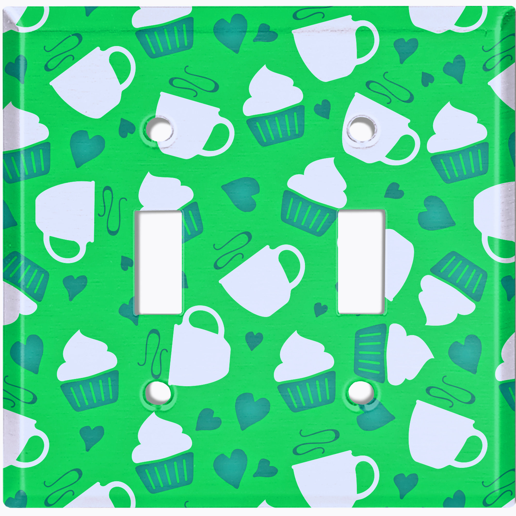 WorldAcc Coffee Cup Cake Green White 2-Gang Toggle Light Switch Wall ...