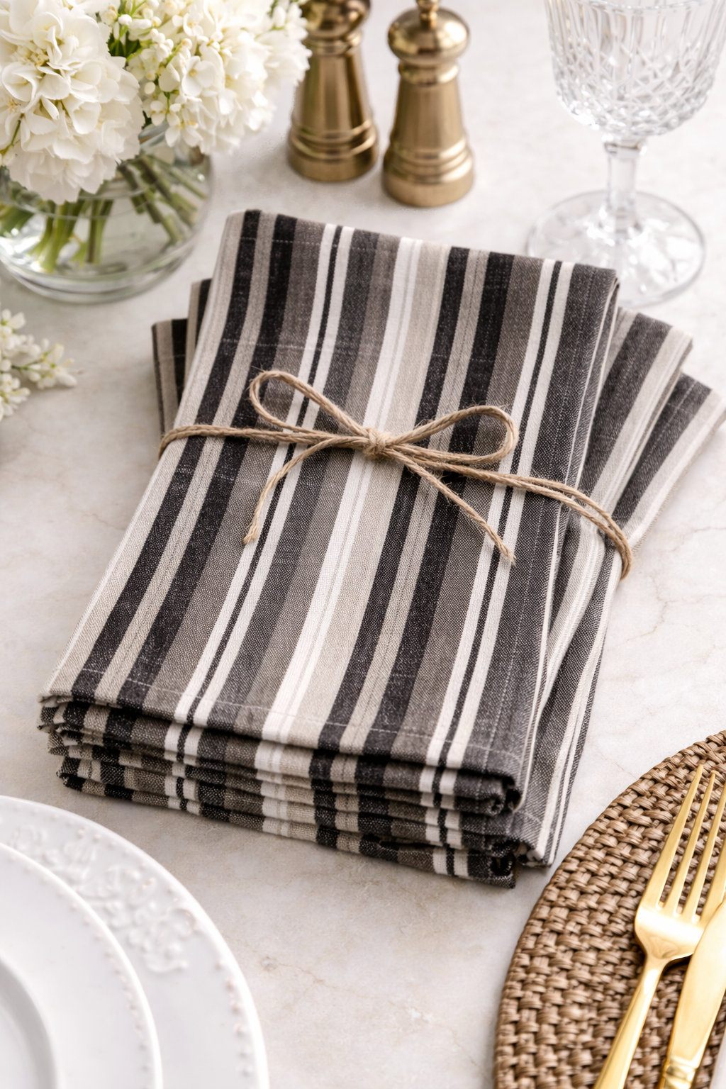 August Grove® Brown Neutral Striped Cloth Napkins 20" X 20", Set Of 4 ...