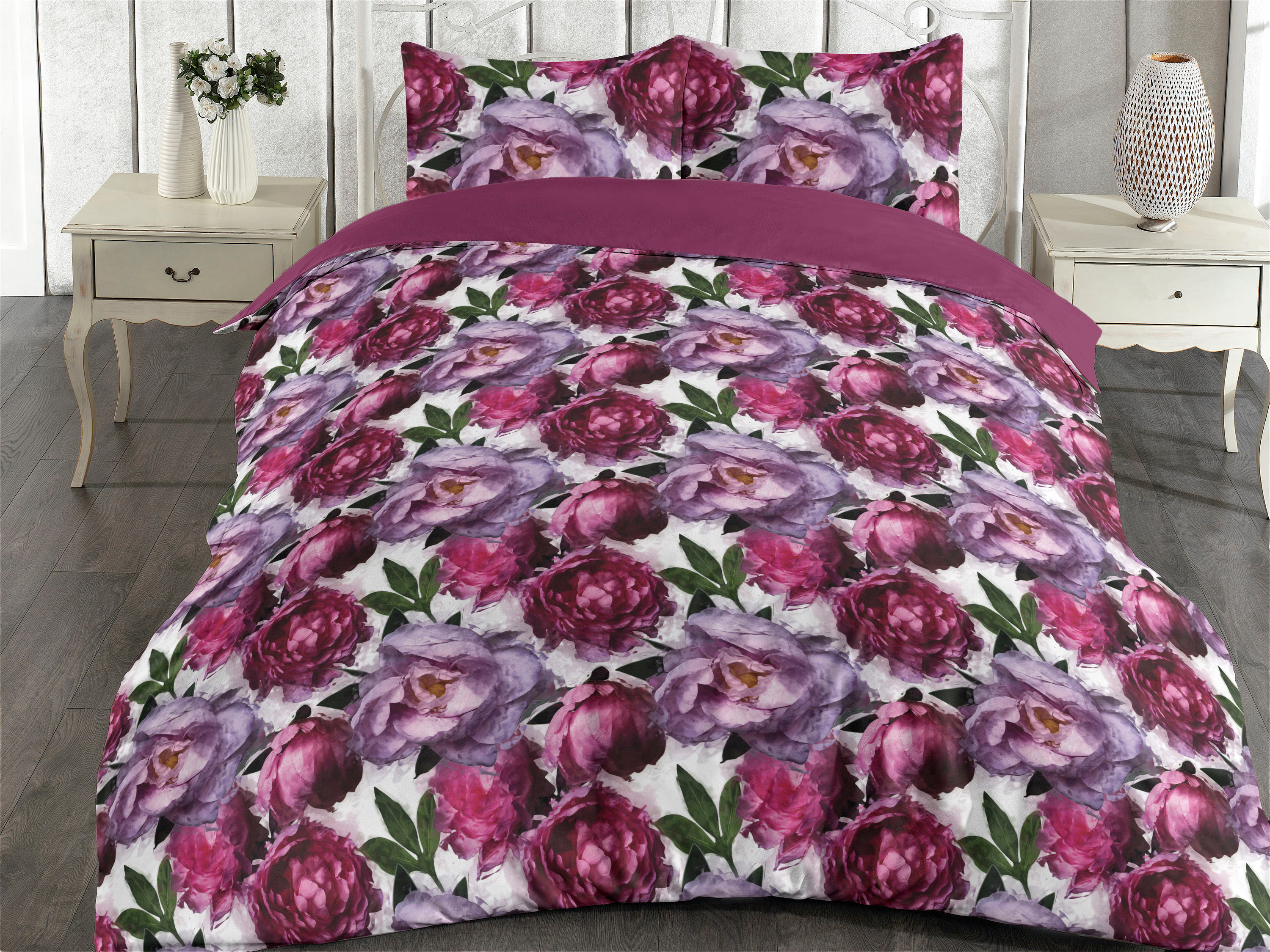 Ambesonne Flowers Duvet Cover Set Watercolor Spring Peony Lilac Pink ...