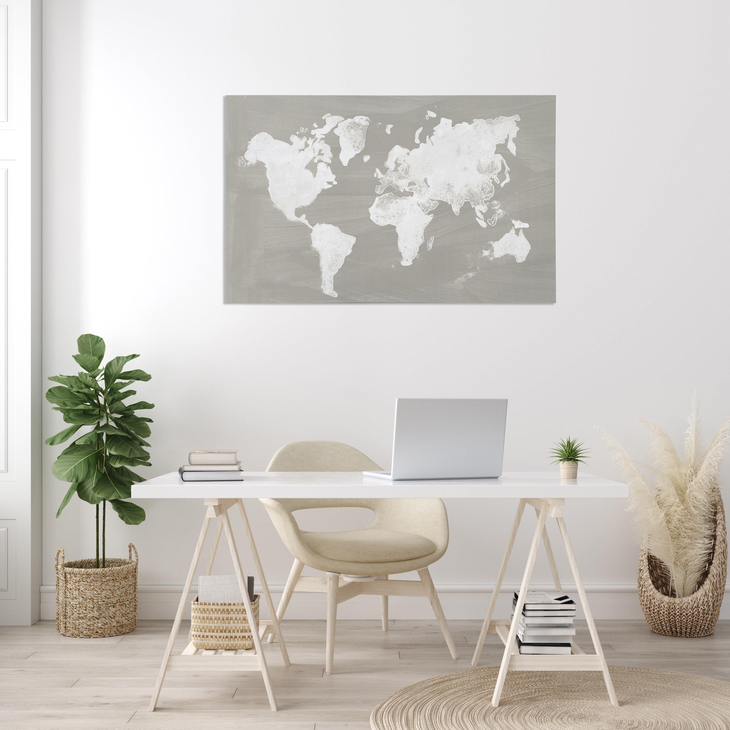 17 Stories World Map in Neutral Watercolor Print on Canvas Wall Art ...