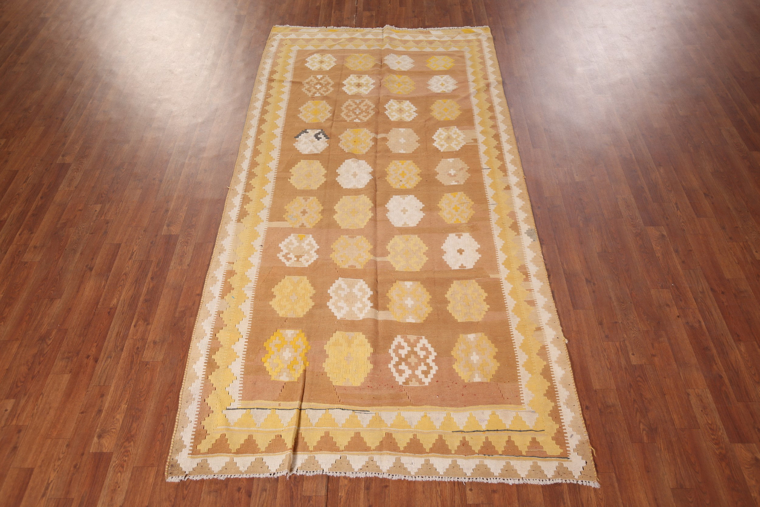 Dakota Fields Brown & Yellow Wool Kilim Area Rug 5x10 | Wayfair