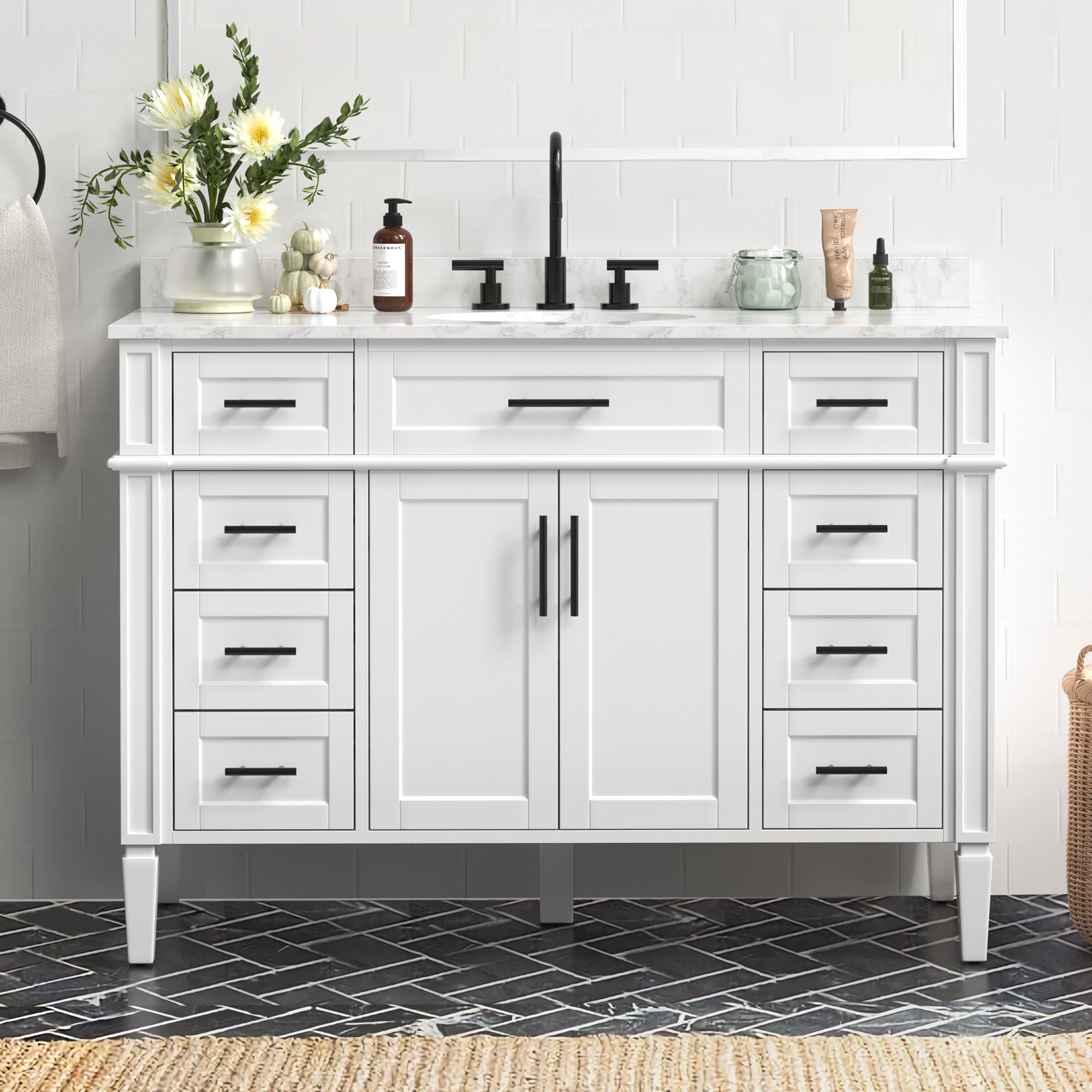 Charlton Home® Dayan 48'' Single Bathroom Vanity with Engineered Marble ...