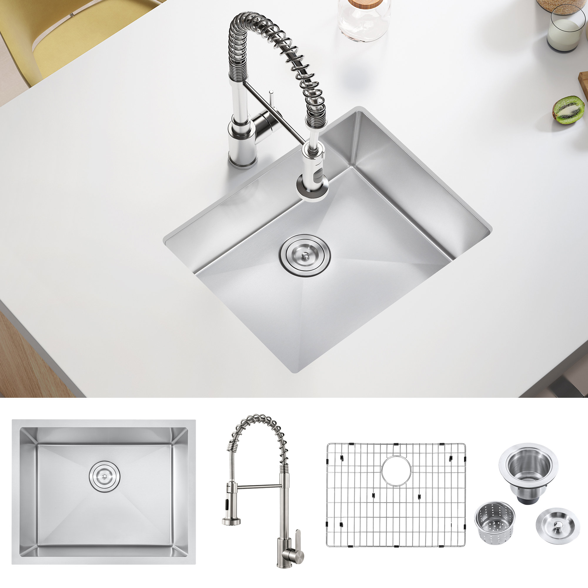 ATTOP 23 Inch Stainless Steel Single Bowl Undermount Kitchen Sink with ...
