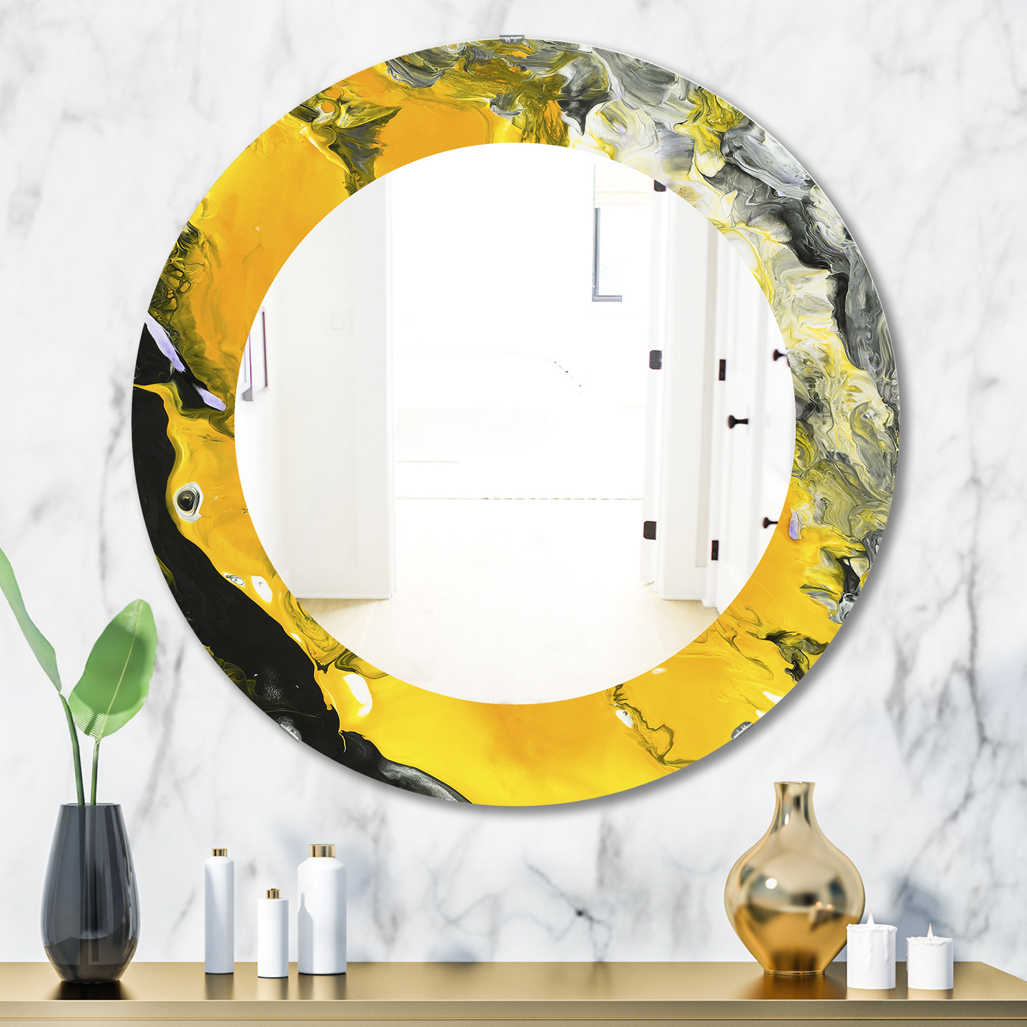 East Urban Home Marbled Yellow 3 - Modern Mirror - Decorative Wall ...