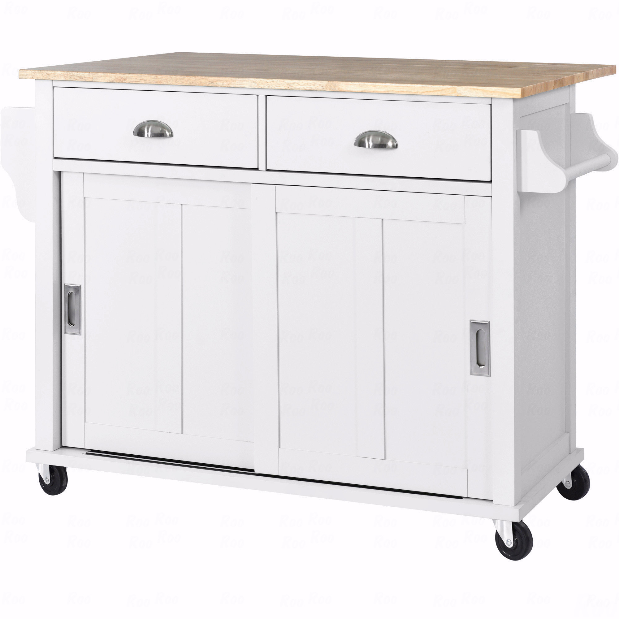 Red Barrel Studio® Kitchen Cart With Rubber Wood Drop-Leaf Countertop ...