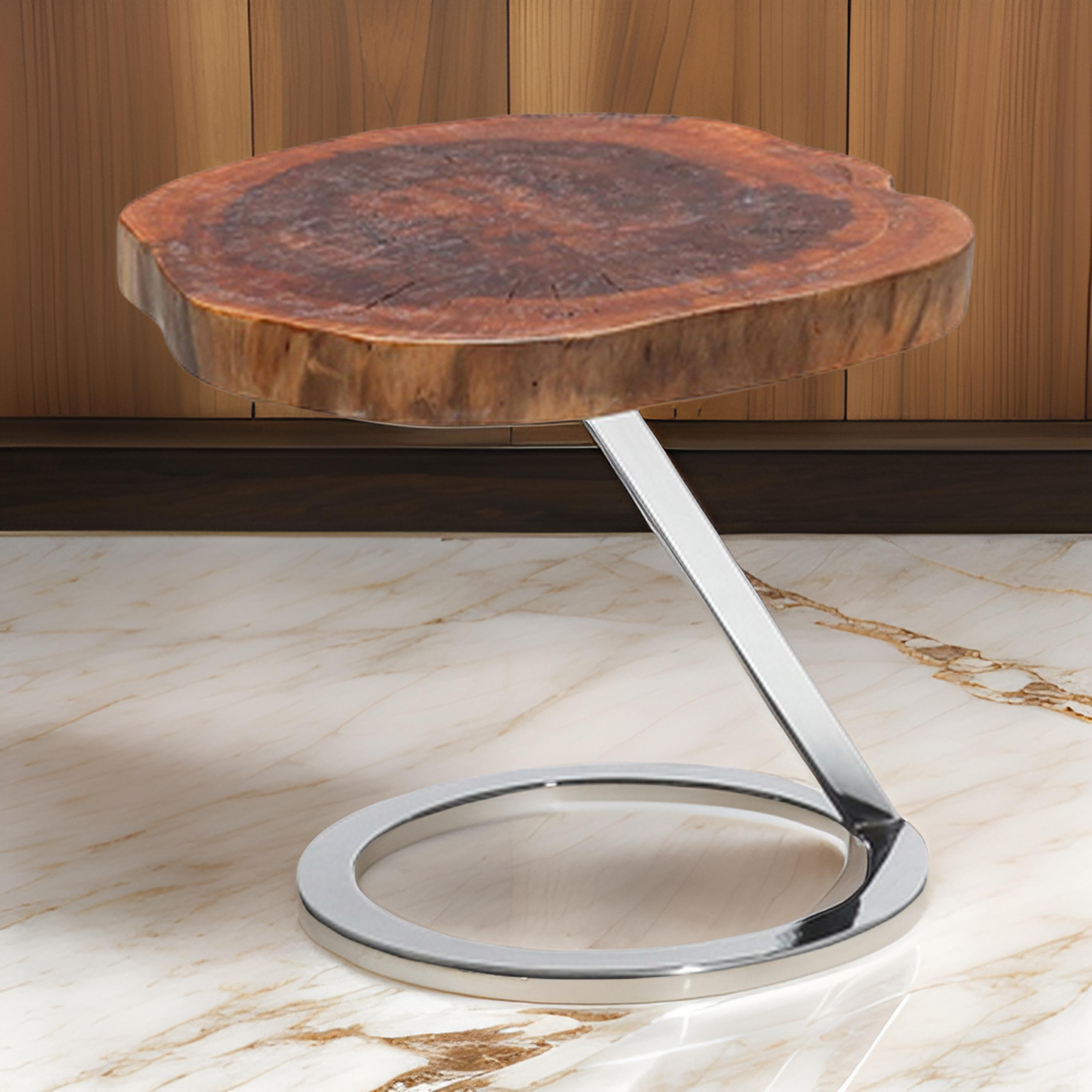 Benjara Cid Danes 17 Inch End Table, Live Edge Tree Trunk Top, Metal ...