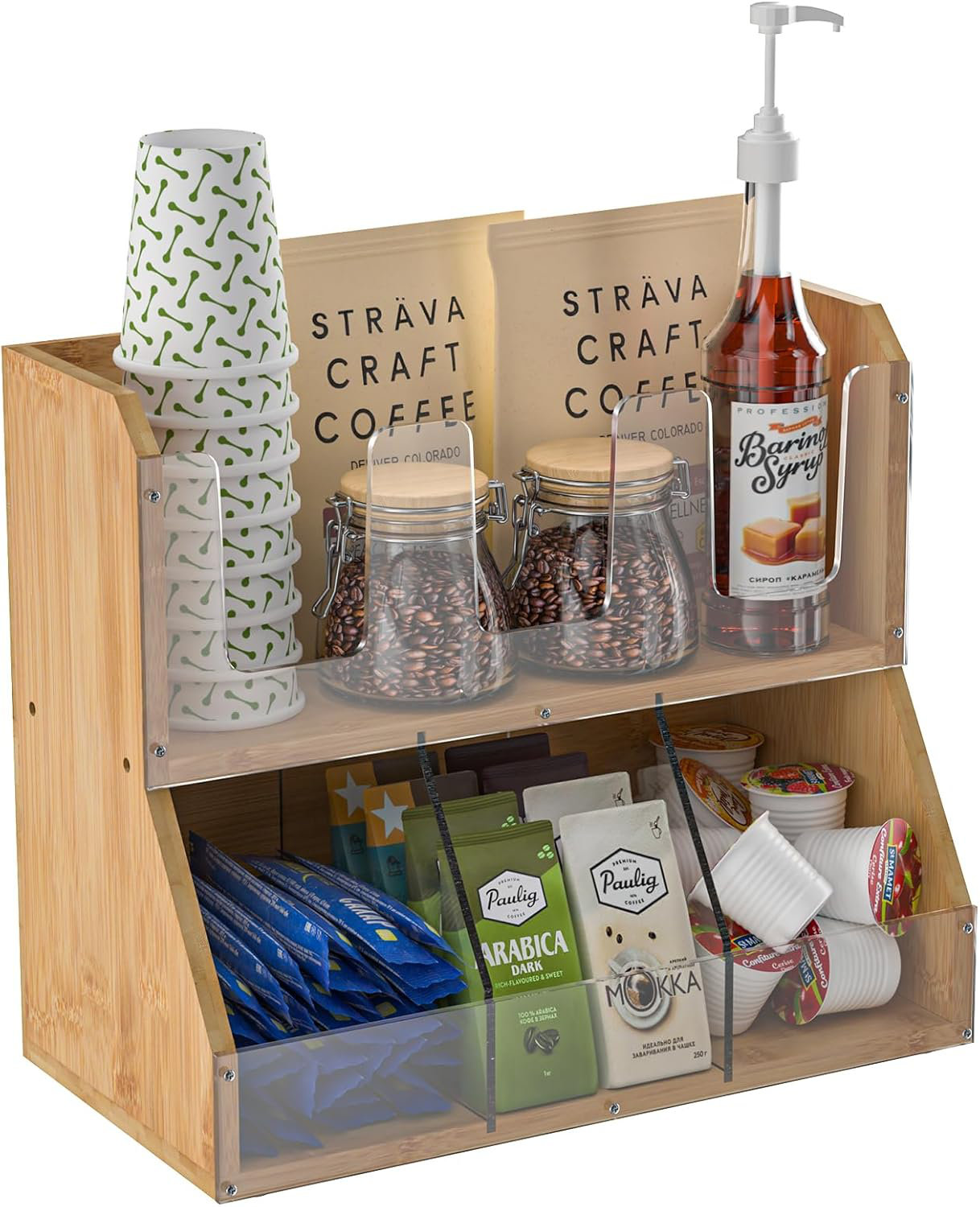 Latitude Run® Coffee Station Organizer, 2 Tier Bamboo Coffee Bar ...
