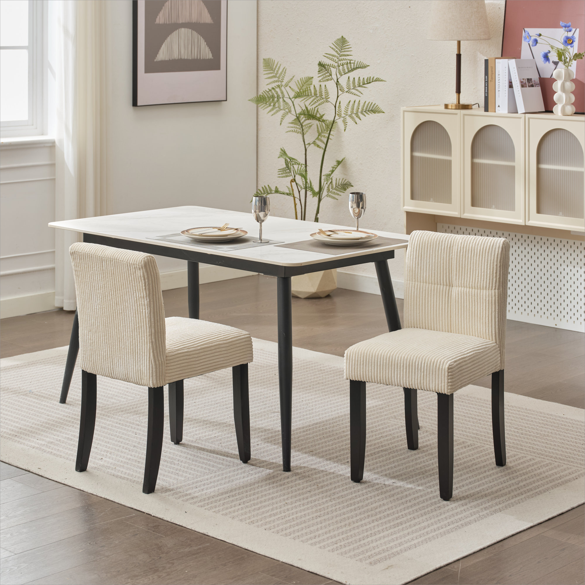 Red Barrel Studio® Set of 2 Vertical Striped Dining Chairs with Thick ...