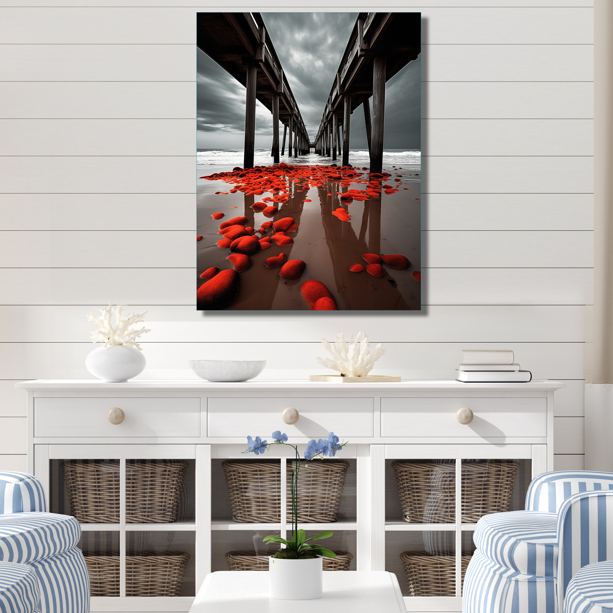 Highland Dunes Beach Pier Perspective Black IV - Nautical & Beach Metal ...