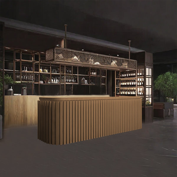 KPXU Bar Counter 102.36-Inch Rustic Front Desk and Bar Counter with ...