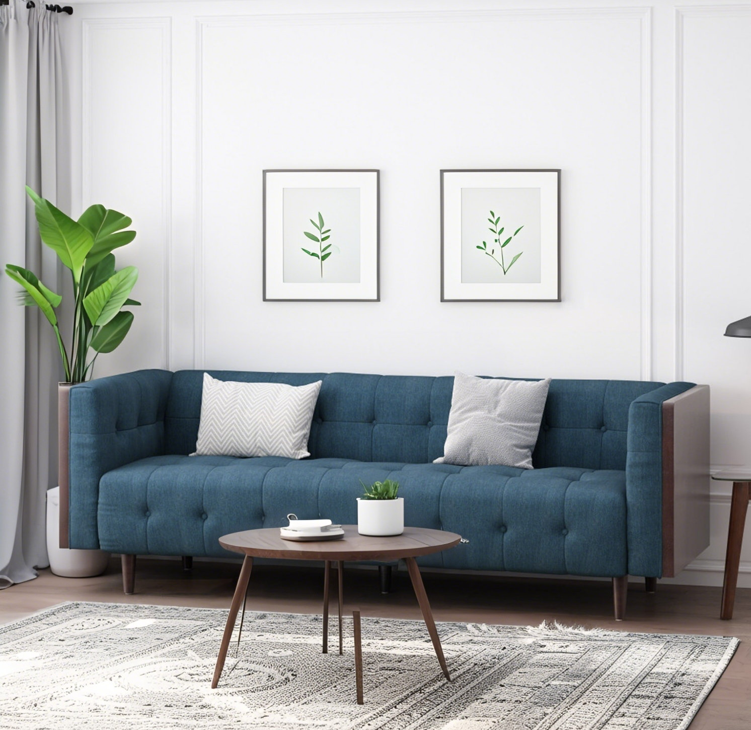 Corrigan Studio Modern 3 Seater Navy Blue Fabric Sofa - Wayfair Canada