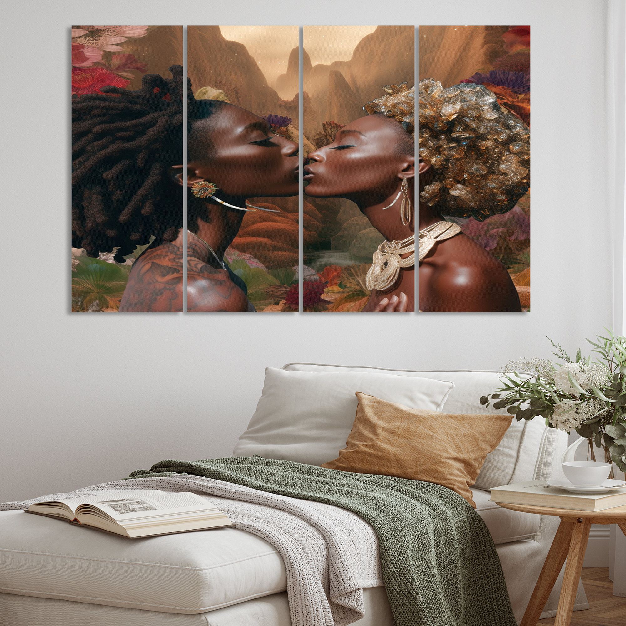 Mercer41 Kissing African Goddess Divine Love I - 4 Piece Wrapped Canvas ...