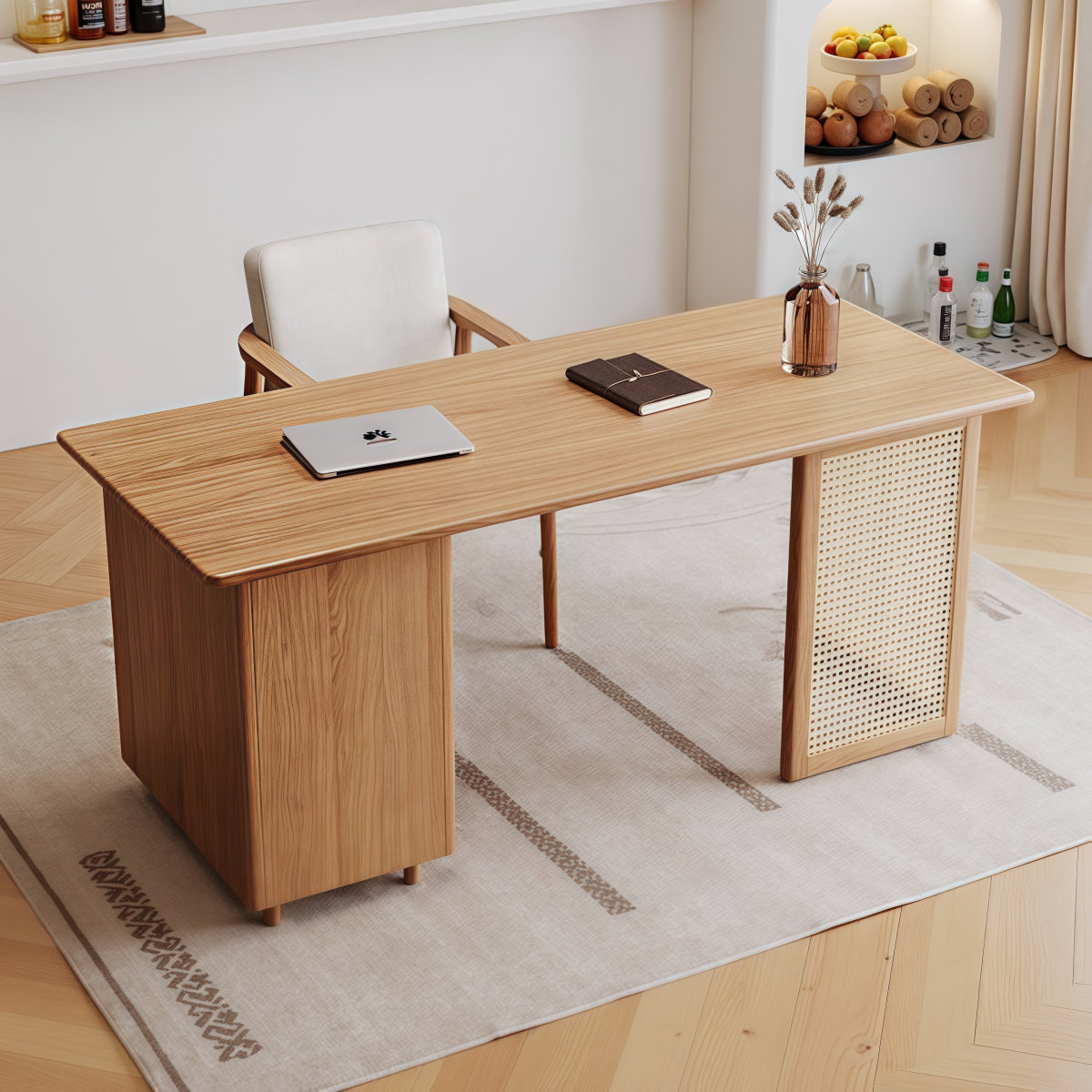 Bayou Breeze Modern Solid Wood & Woven Rattan Writing Desk - Wayfair Canada