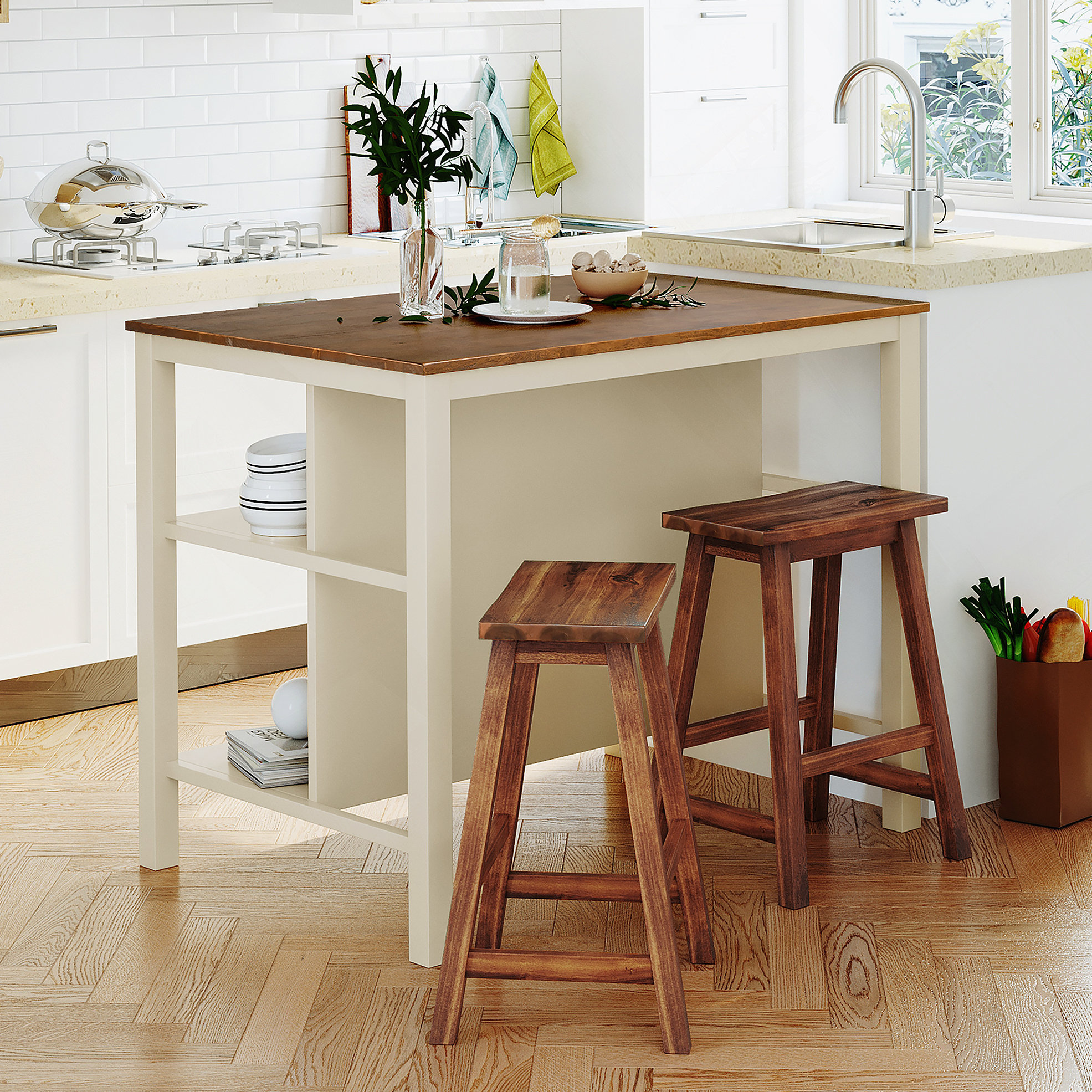 Corrigan Studio® Solid Wood Rustic 3-piece 45 Inch Stationary Kitchen ...