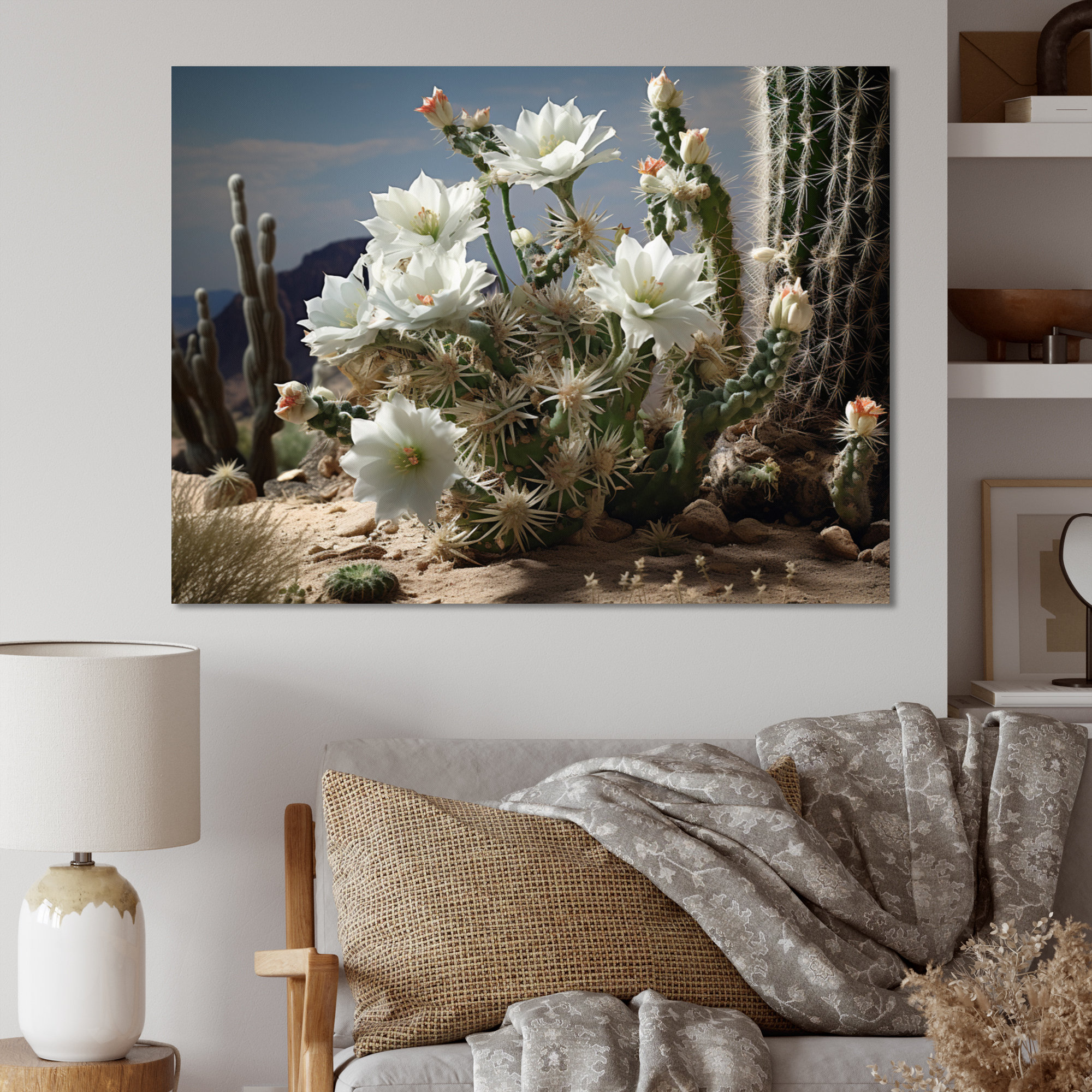 Winston Porter Malaina White Green Cactus Desert Blooms - Cactus Canvas ...