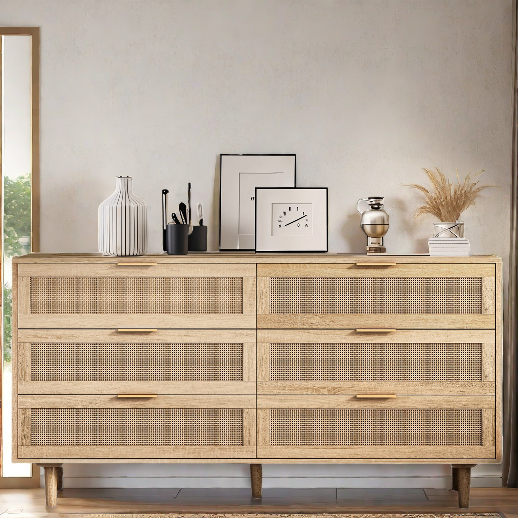 Bay Isle Home™ 59'' Modern Rattan Brynli With 6 Drawers And Metal ...