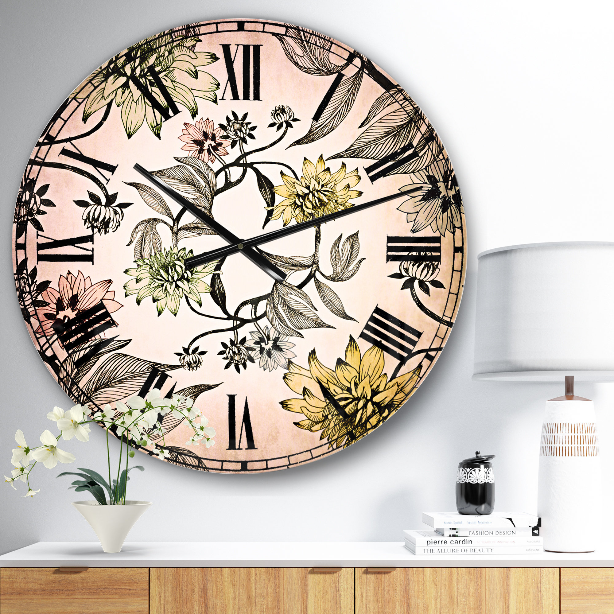 East Urban Home Hand drawn summer flowers - Traditional wall clock ...