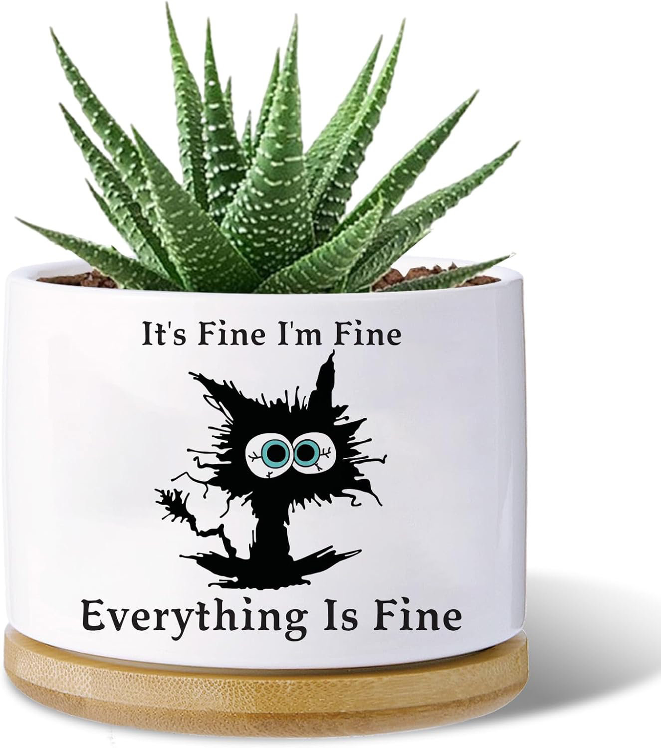 Trinx Black Cat Ceramic Planter Cute Pot With Drainage & Saucer | Wayfair