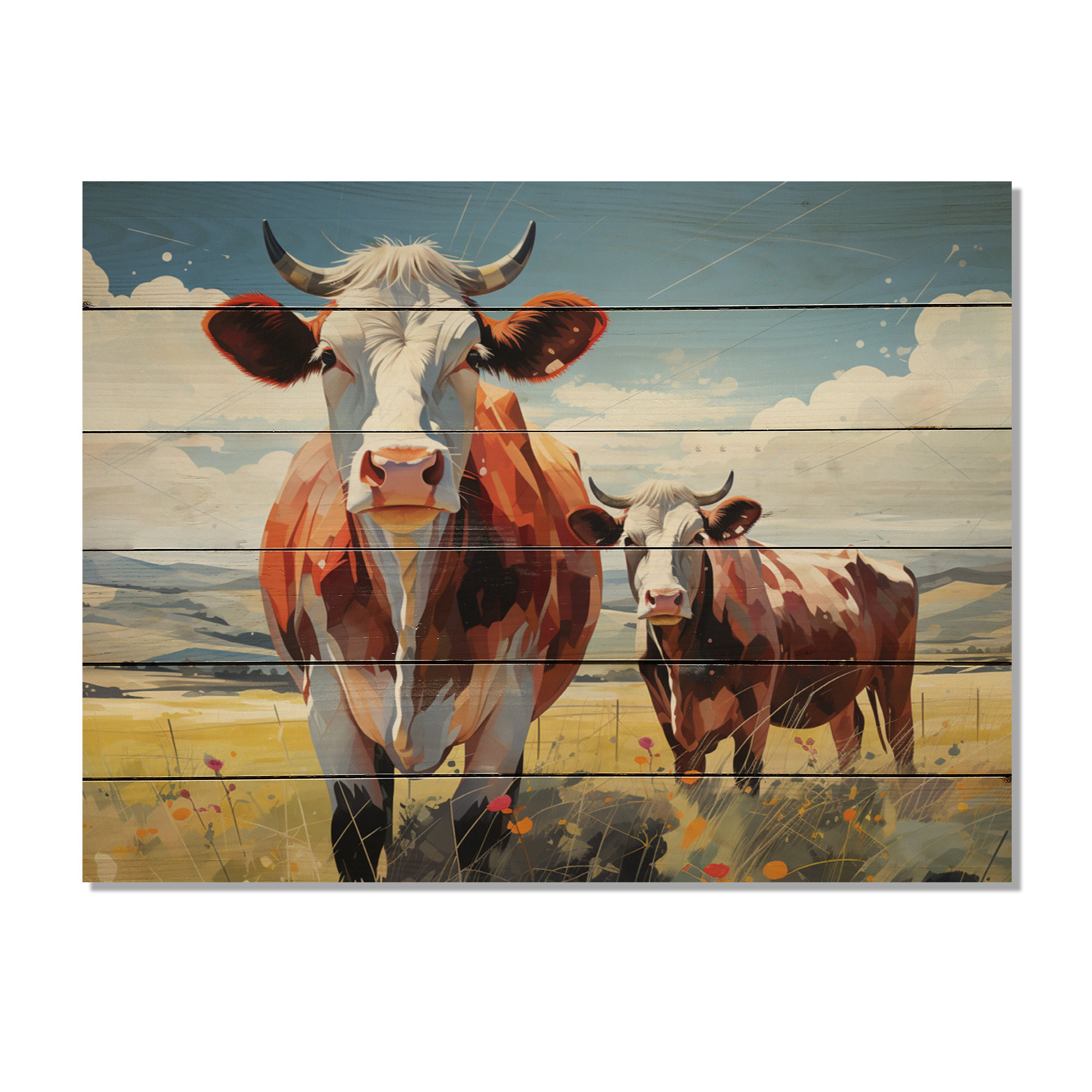 Rosalind Wheeler Laxavier Cattle Pastoral Grazers Geometric III On Wood ...