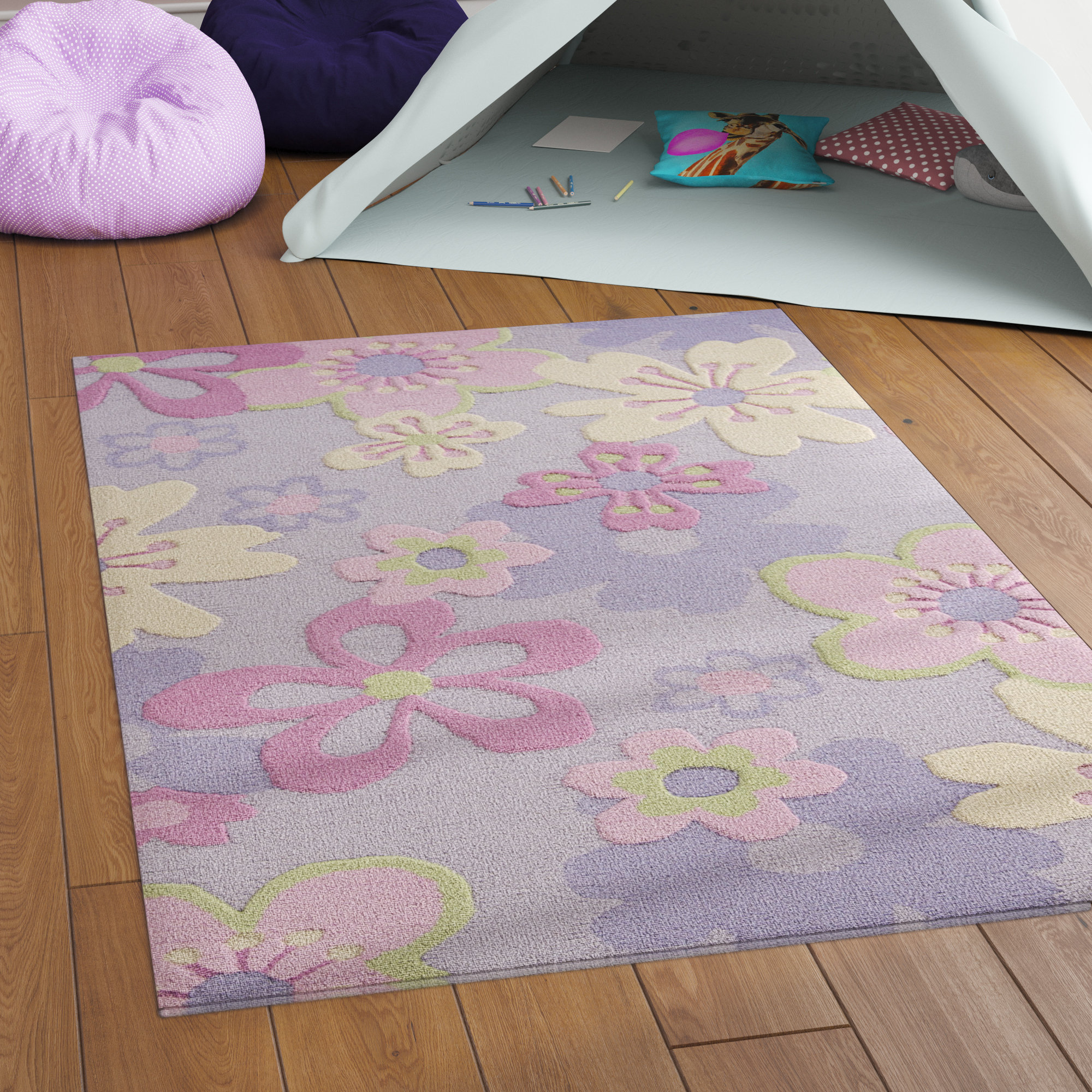 Harriet Bee Sighref Floral Handmade Tufted Wool/Cotton Purple/Pink ...