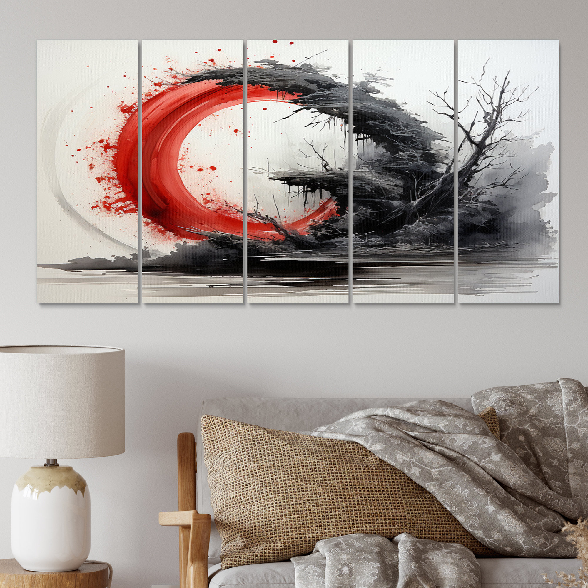 DesignArt Red Black Buddhist Art Enso Enlightenment - Spiritual Metal ...
