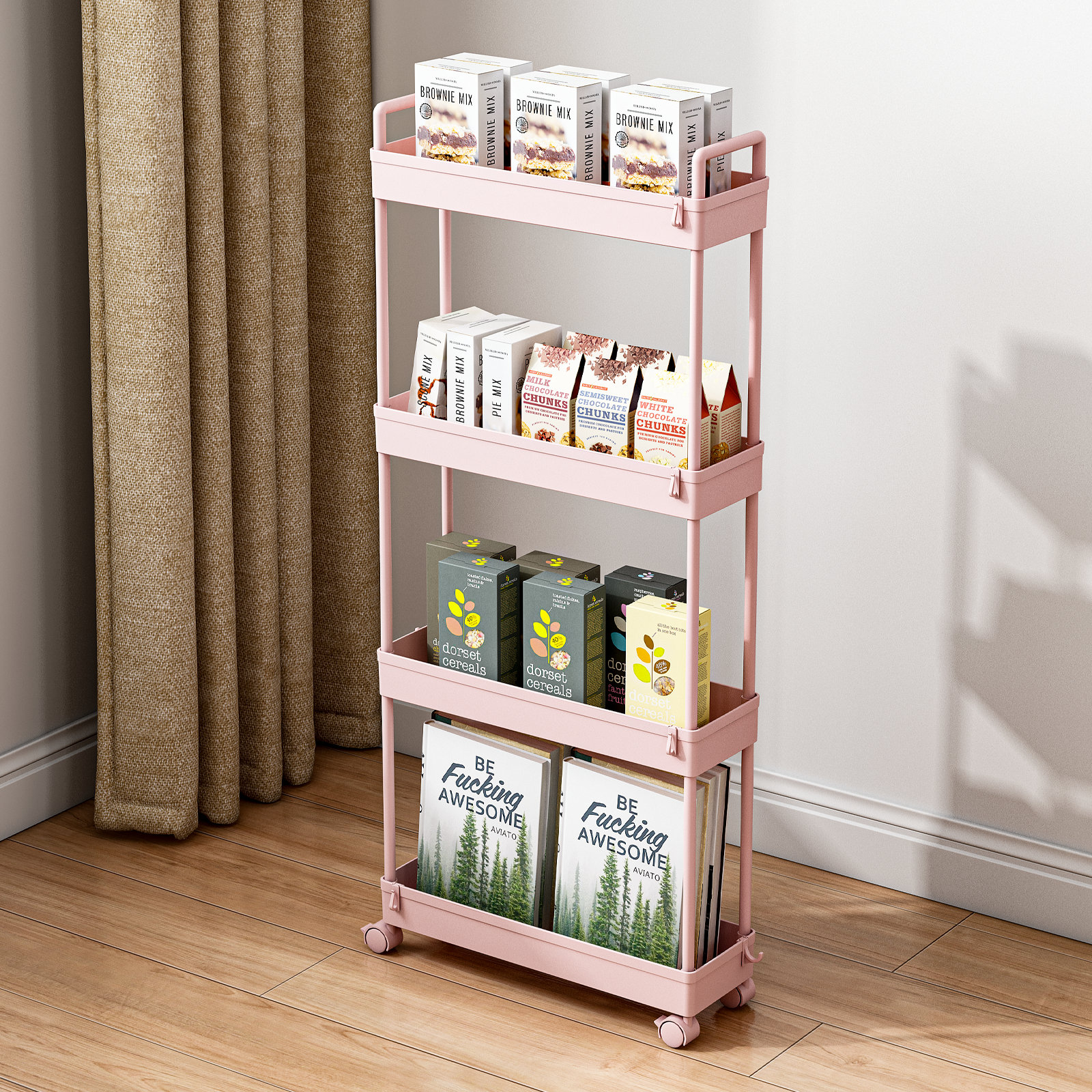 SPACEAIM Slim Rolling Storage Cart, 4 Tier Bathroom Storage Organizer ...