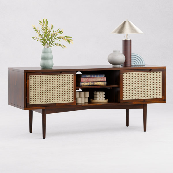 Bayou Breeze Oliver Solid Wood Rattan TV Stand, Rattan Entertainment ...