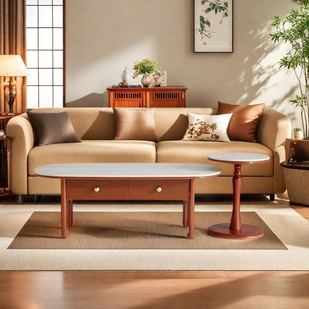 Trentastic Trails Vintage Oval Coffee Table with Matte Slab | Wayfair