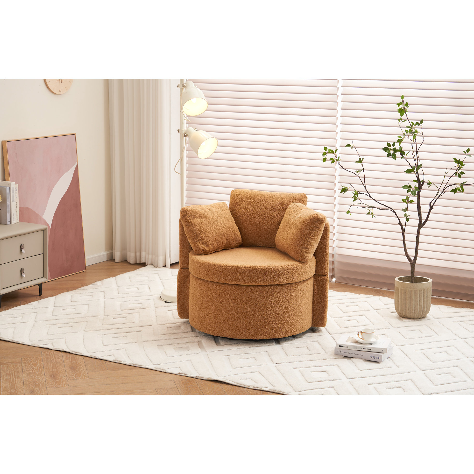 Ophelia & Co. Modern Khaki Fabric Swivel Chair With Adequate Storage ...