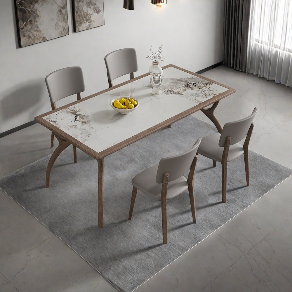 A Zoetic Home Ash wood rectangular inlaid rock dining table set ...