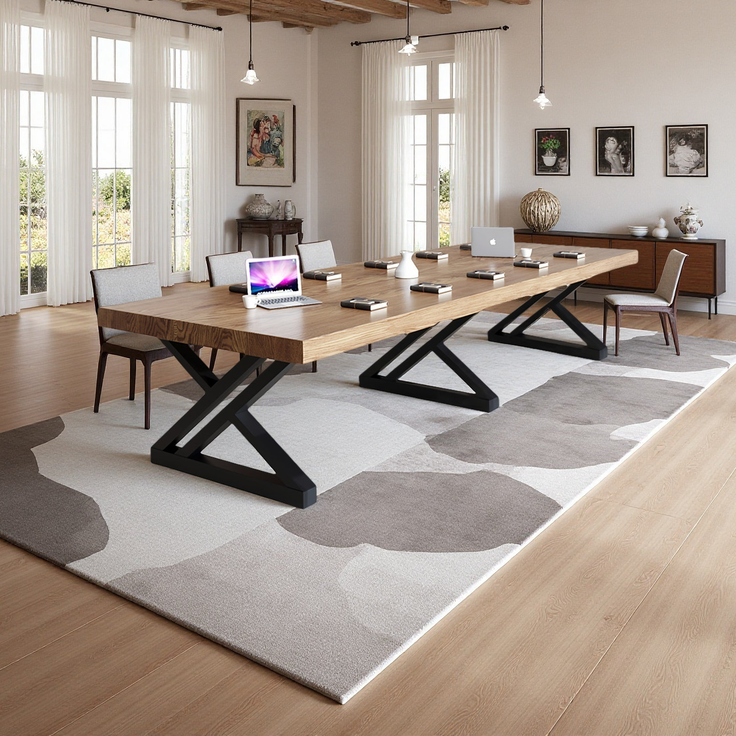 17 Stories Modern Industrial-Style Solid Wood Dining Table | Wayfair