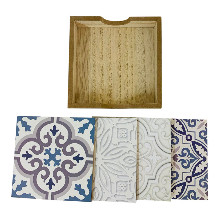 Latitude Vive Wood Square 4 Piece Coaster Set | Wayfair.co.uk