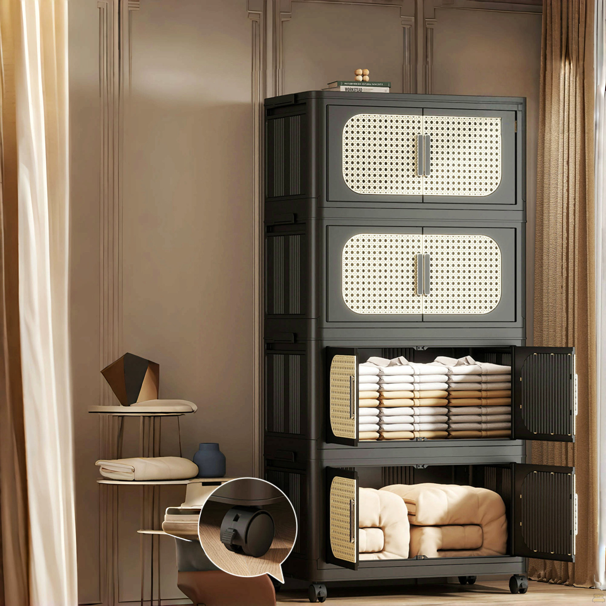 George Oliver 20" Side Wide Folding Storage Cabinet ,4 Tiers - Wayfair ...