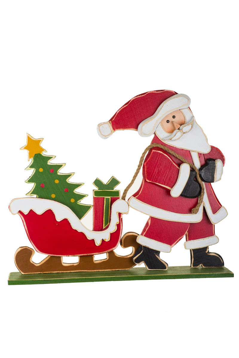 The Holiday Aisle® Red Wooden Santa Display Pulling His Sled | Wayfair