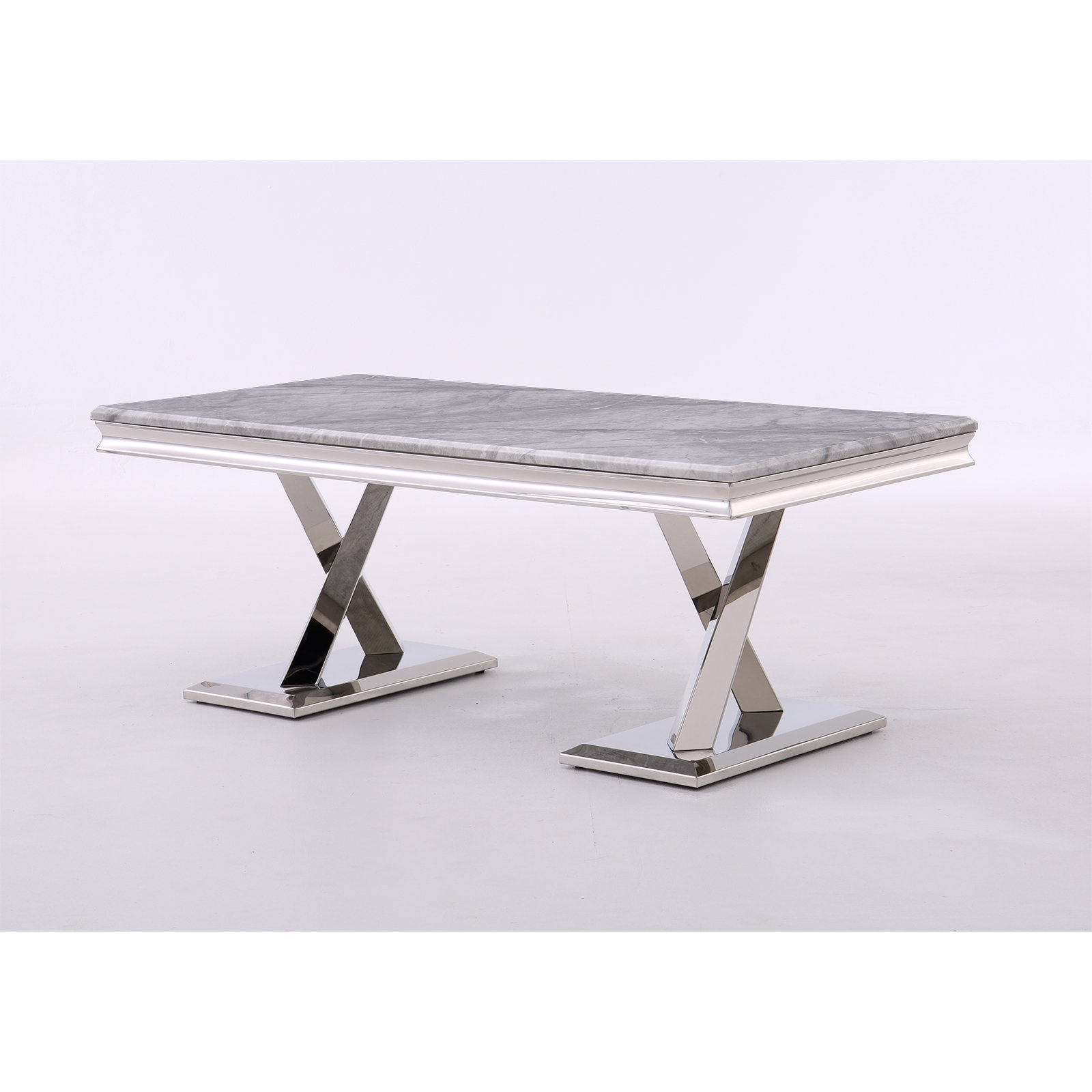 Mercer41 Modern Coffee Table, Silver Coffee Table With Metal Double X ...