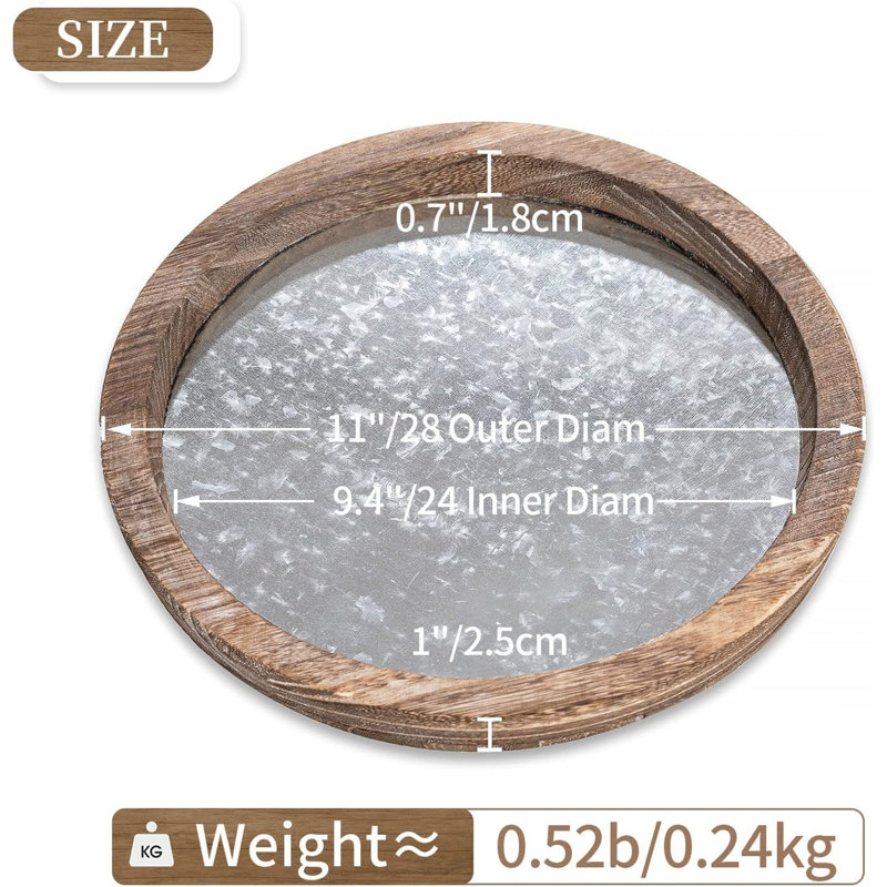 Gracie Oaks Rustic Round Wooden Serving Tray - Vintage Butler Tray ...