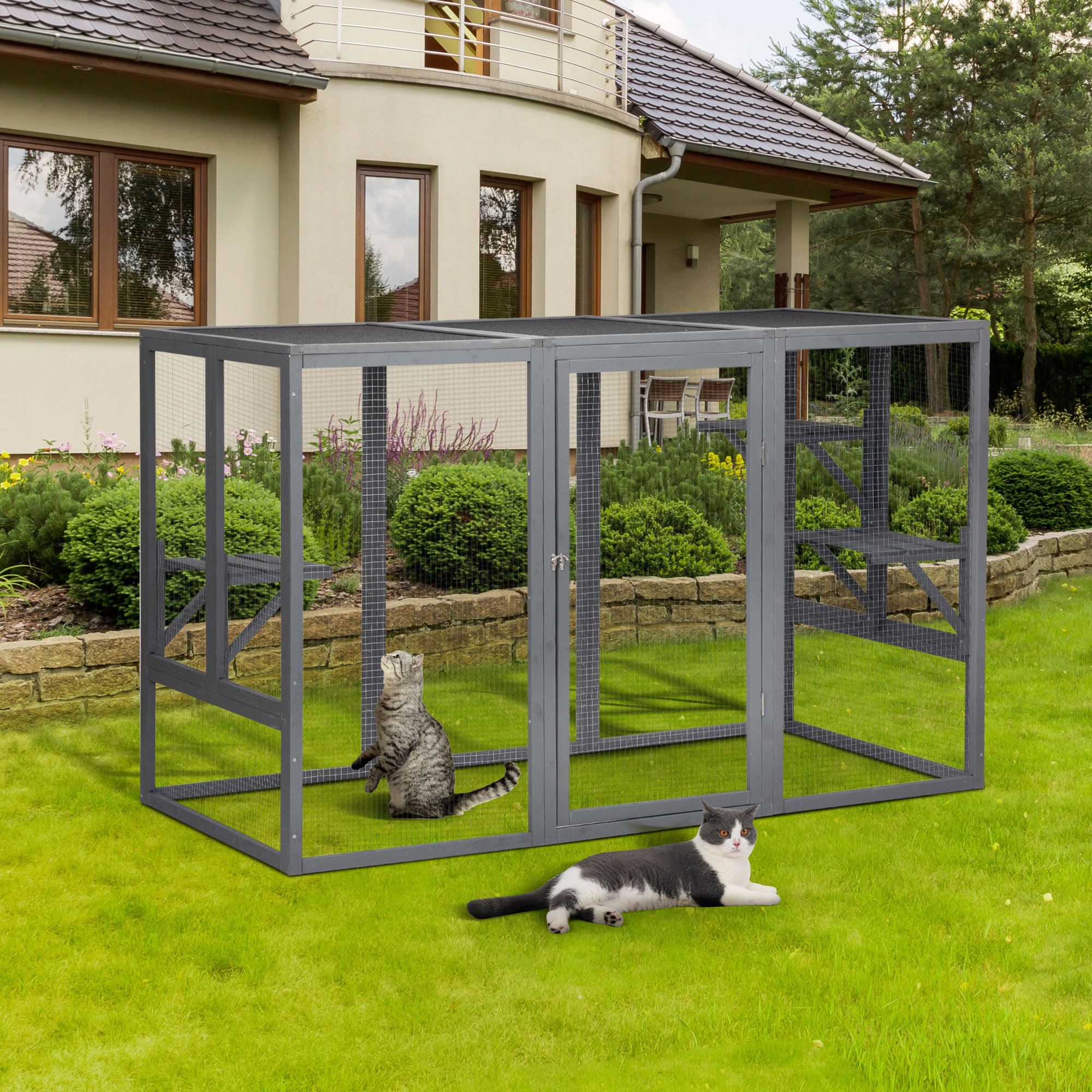 Tucker Murphy Pet™ Spacious Wooden Cat Cage With Waterproof Roof | Wayfair