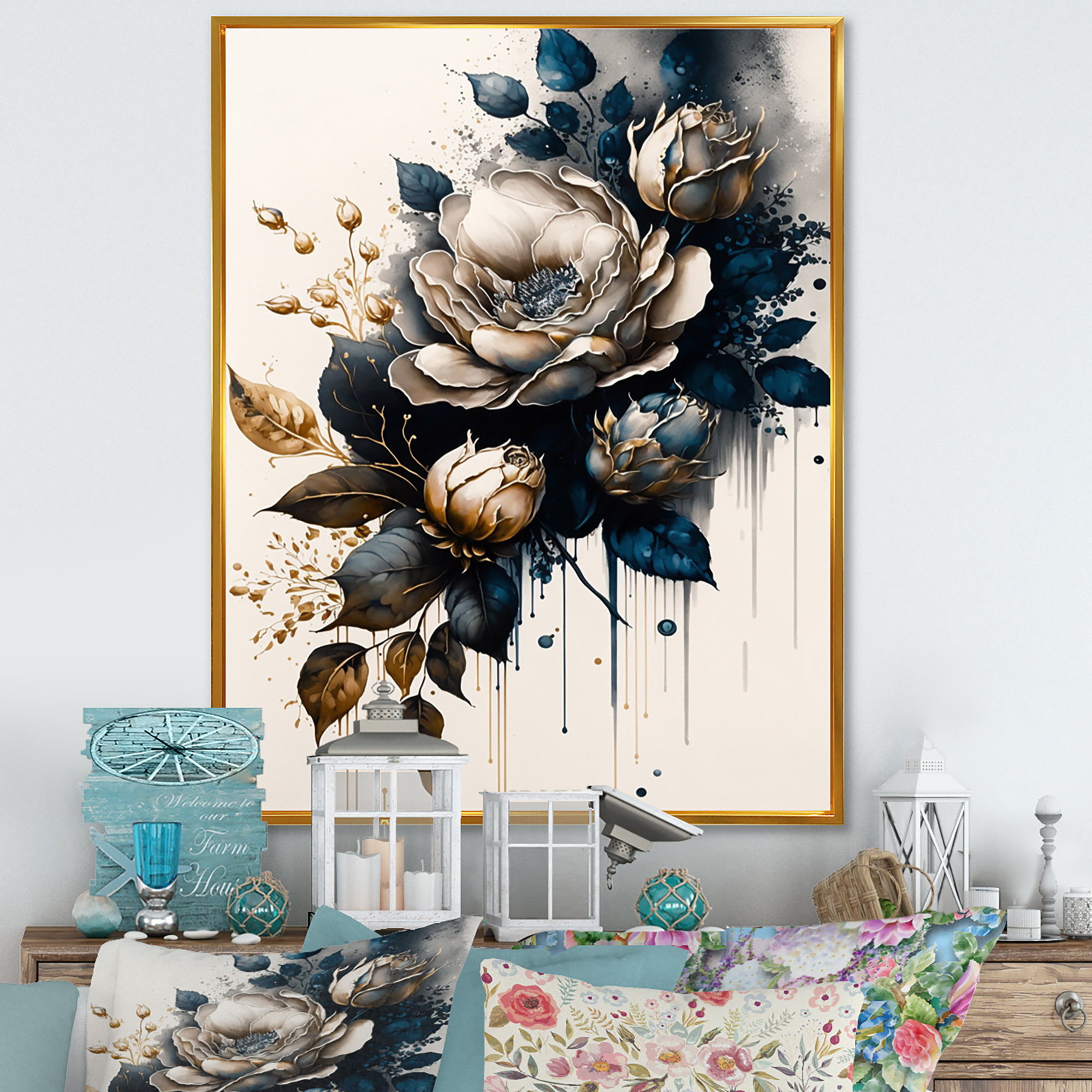 Design Art Black And White Rose Design I - Floral & Botanical Canvas ...