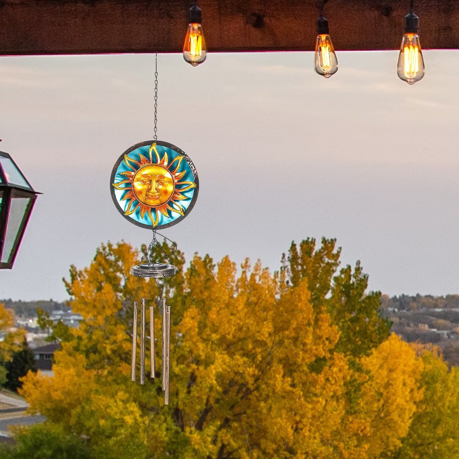 Arlmont & Co. Solar Metal Sun Wind Chime Decor Outdoor Hanging ...