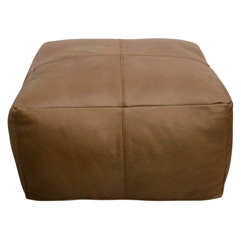 George Oliver Batton Genuine Leather Pouf In Mid-century Brown Finish ...