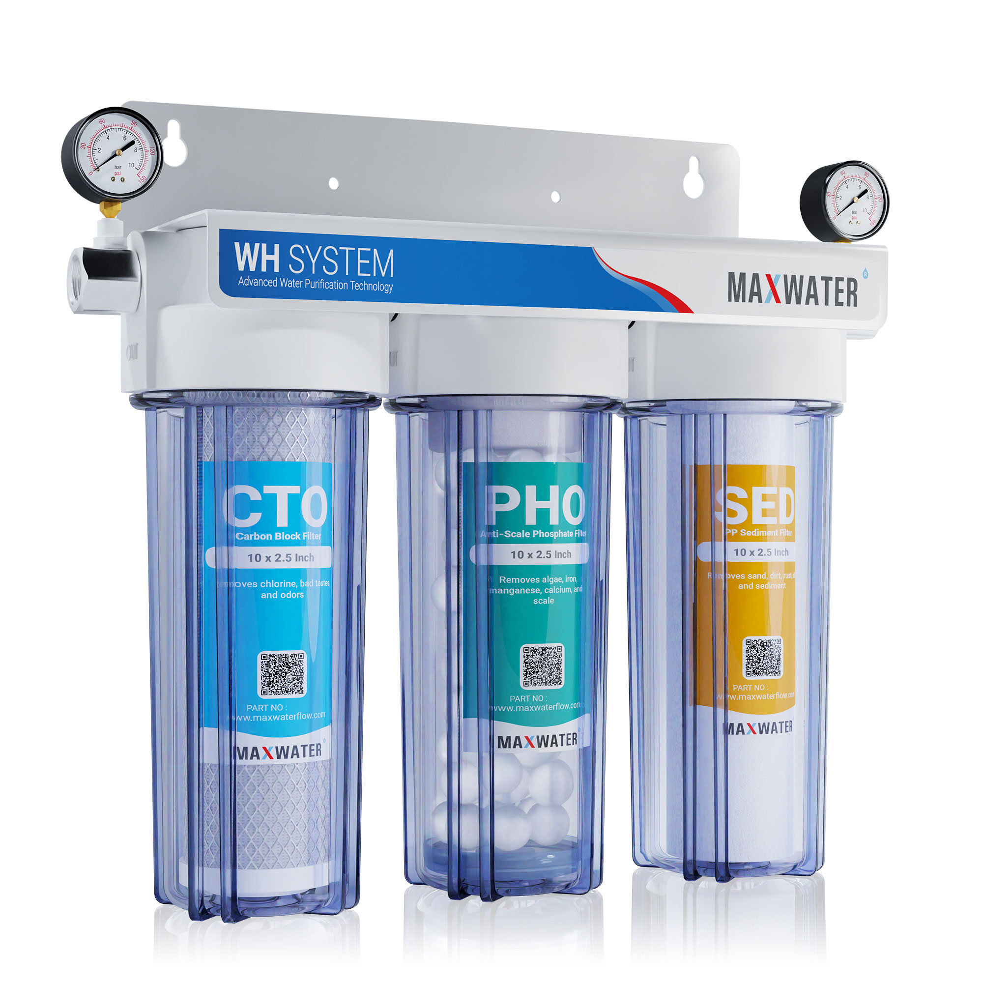 Max Water 3 Stage 10 inch Standard Water Filtration System, Whole House ...