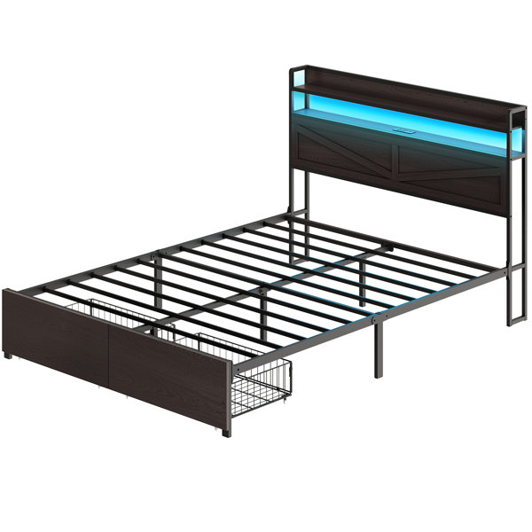 Wade Logan® Bejo Metal Storage Bed Frame with LED Light and Charging ...